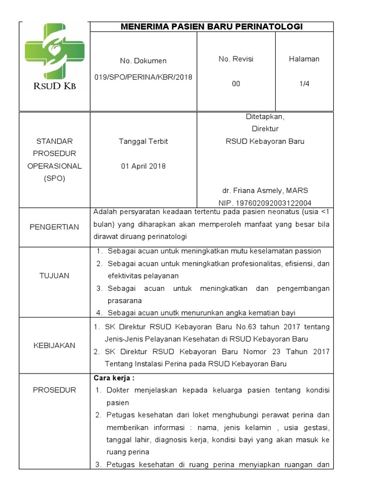 19.SPO Menerima Pasien Perina | PDF