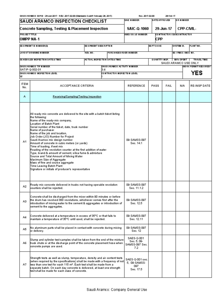 Saudi Aramco Inspection Checklist | PDF | Concrete | Civil Engineering