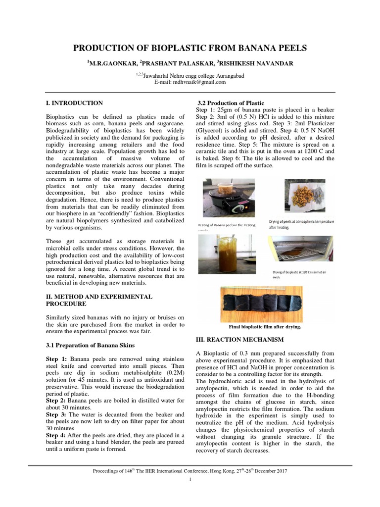 Production of Bioplastic From Banana Peels: Jawaharlal Nehru Engg College Aurangabad | PDF ...
