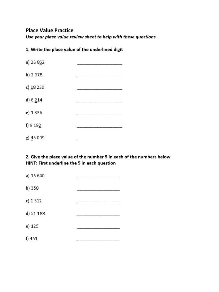 Place Value Practice | PDF