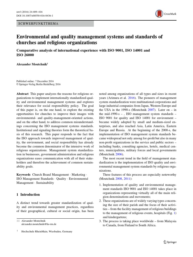 Environmental and Quality Management Systems and Standars of Churches ...