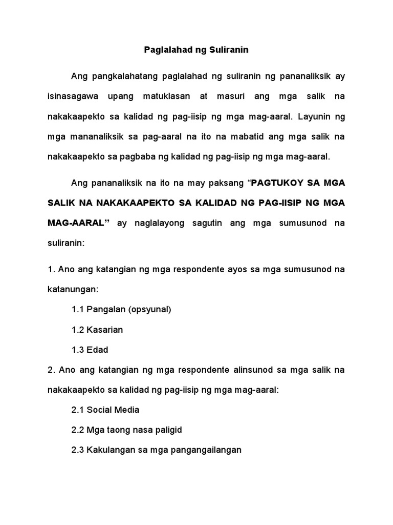 Paglalahad NG Suliranin | PDF