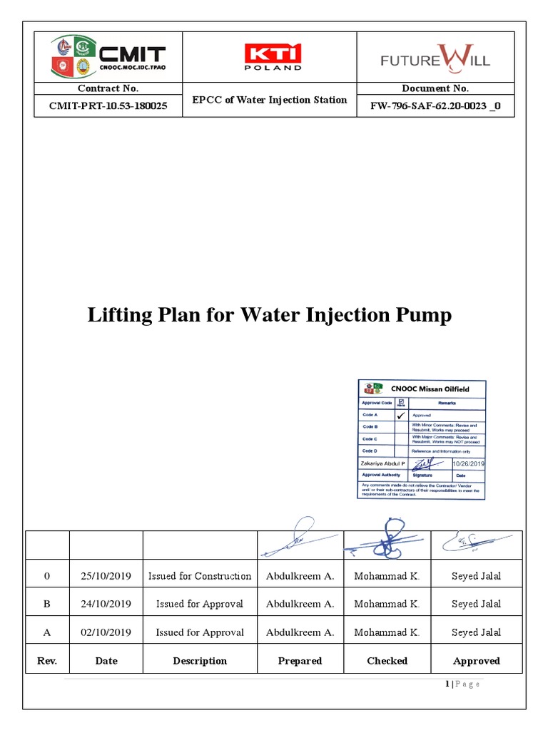 Lifting Plan for Water Injection Pump Skid | PDF | Crane (Machine) | Rope