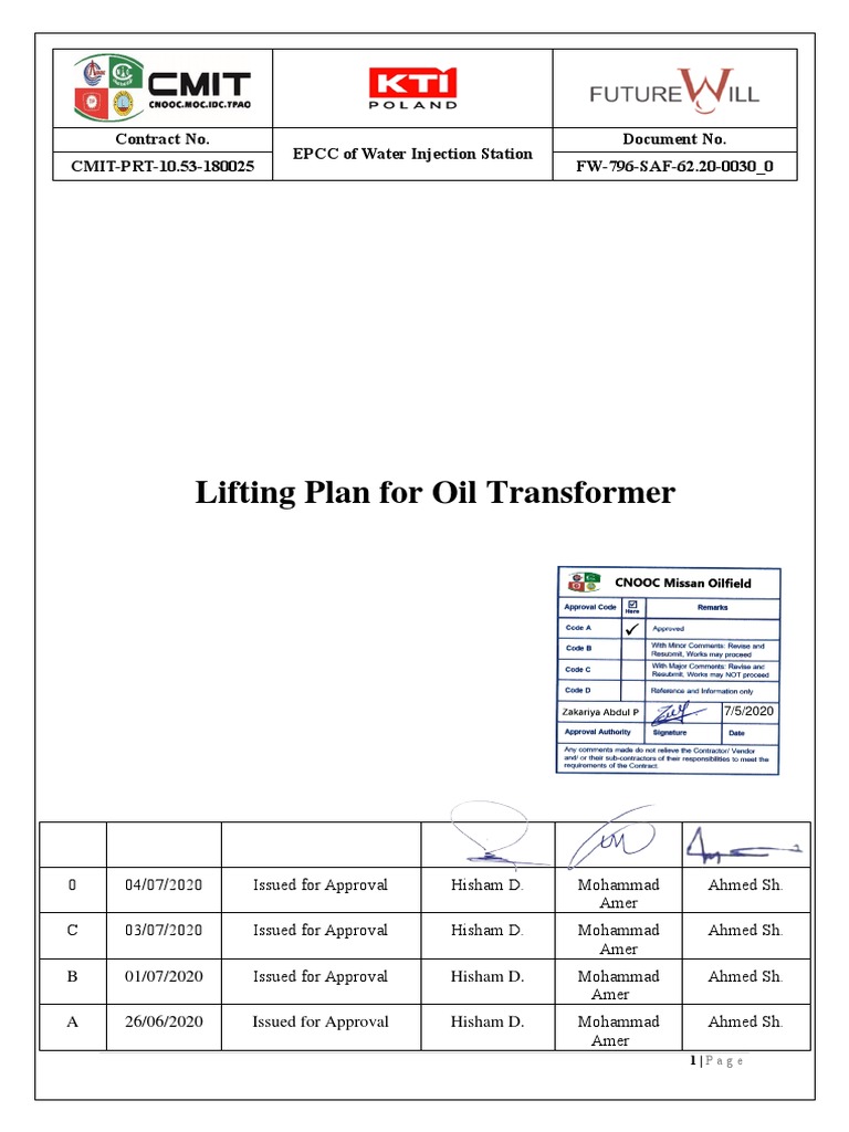 FW-796-SAF-62.20-0030 - 0 Lifting Plan For Oil Transformer | PDF ...