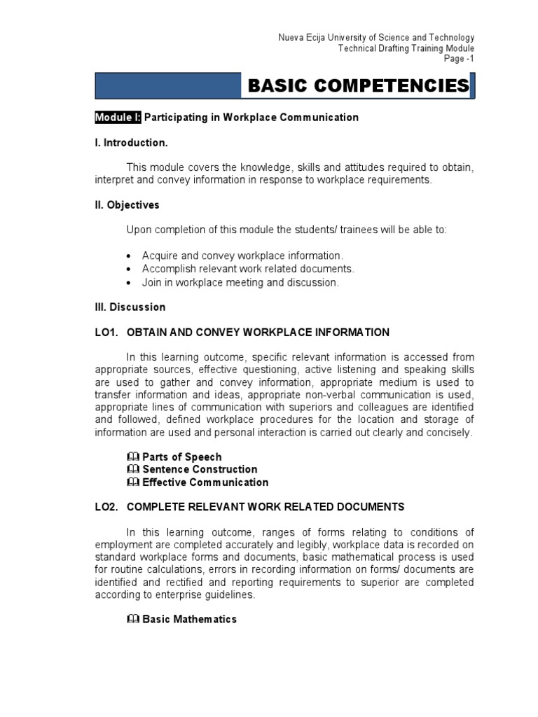 Basic Competencies: Nueva Ecija University of Science and Technology ...