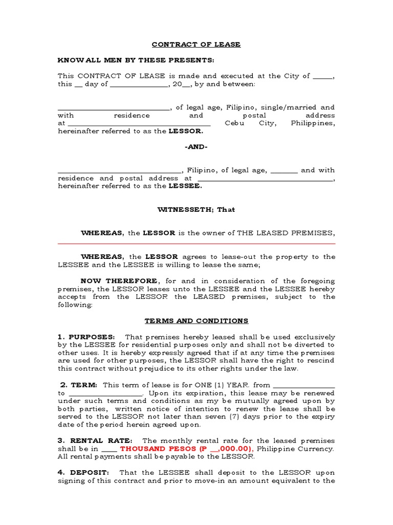 Residential Lease Agreement Between Landlord and Tenant Outlining Key ...