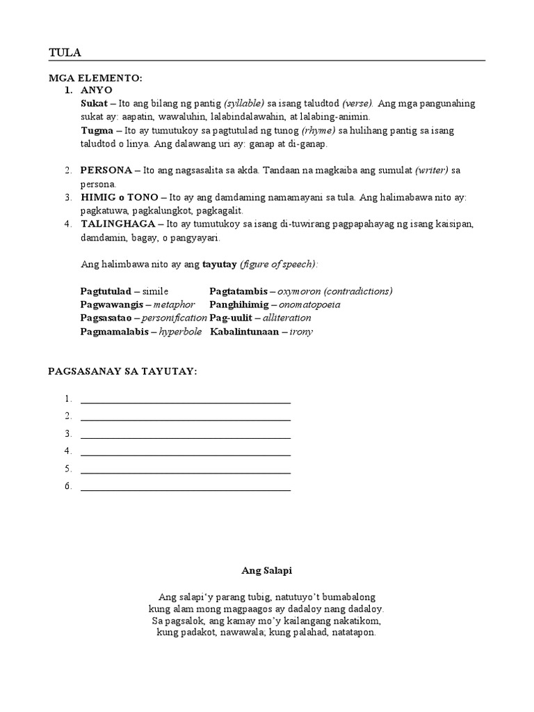 Pagsasanay: Tula | PDF