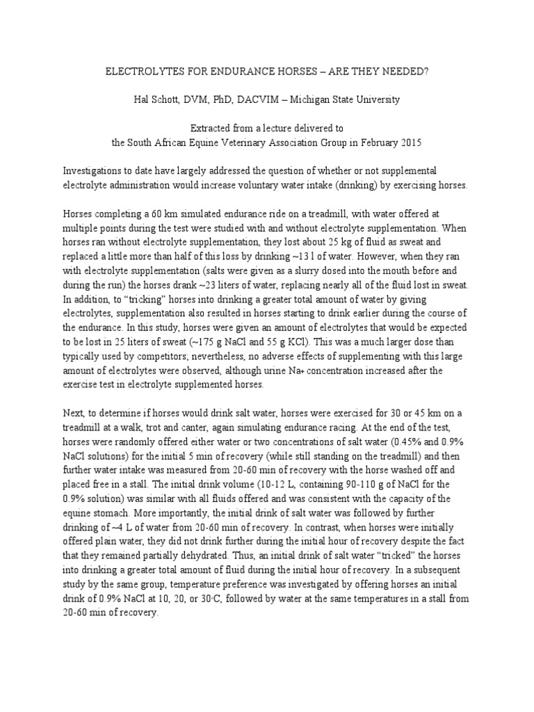 Electrolytes For Endurance Horses - Hal Schott | PDF | Electrolyte ...