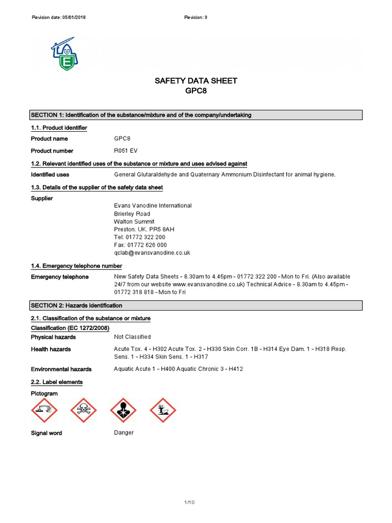 Safety Data Sheet Gpc8: Revision Date: 05/01/2018 Revision: 9 | PDF ...
