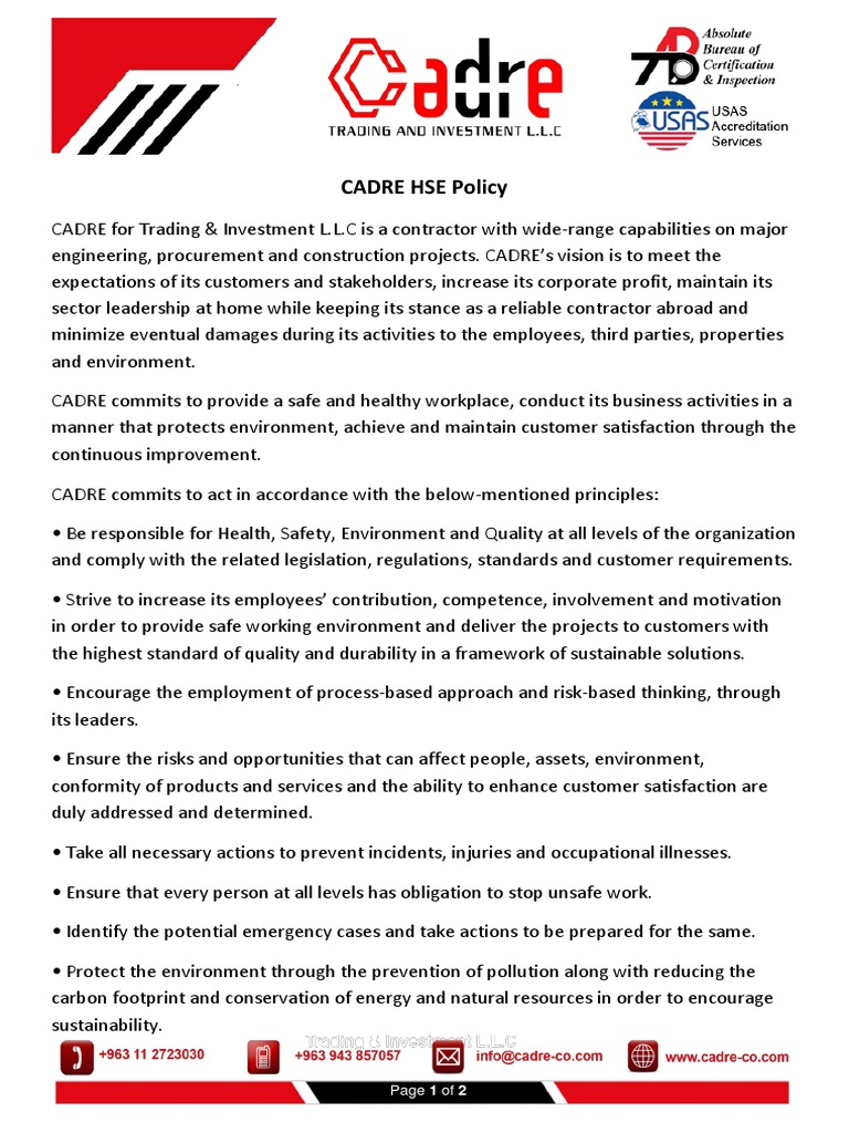 HSE Policy PDF | PDF | Employment | Sustainability