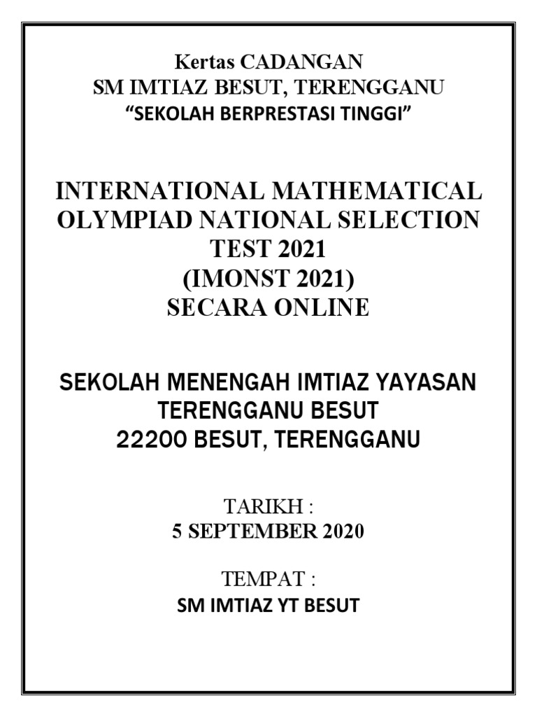 International Mathematical Olympiad National Selection TEST 2021 ...