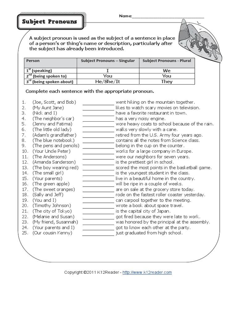 Subject Pronouns - Pronoun Worksheets | PDF | Syntax | Morphology