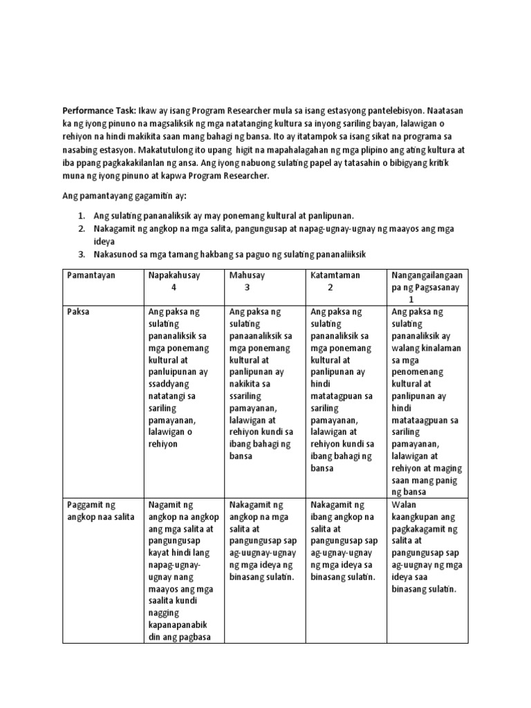 Performance Task | PDF