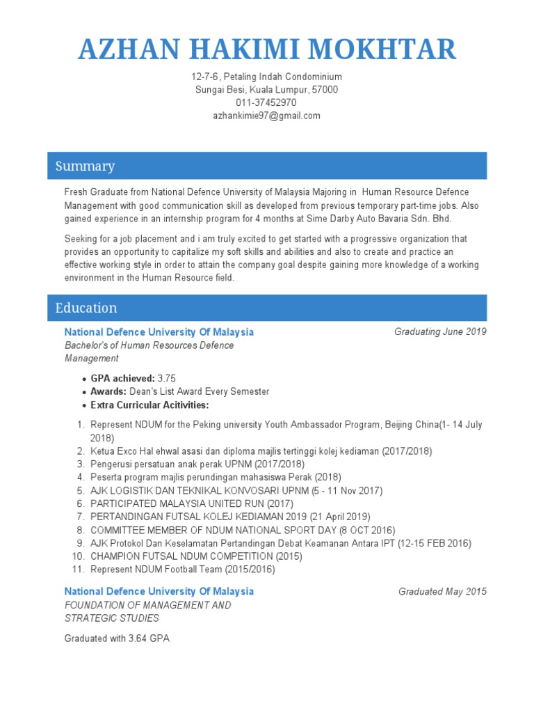 Human Resource Graduate Resume | PDF | Business | Behavior Modification