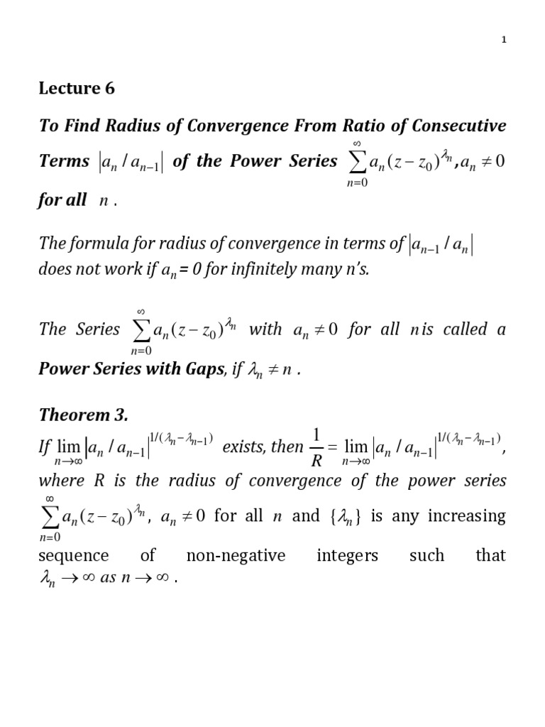 MSO202 Lect 6 | PDF | Power Series | Complex Analysis