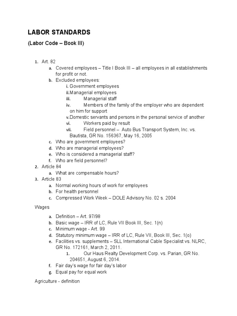 Labor Standards: (Labor Code - Book III) | PDF