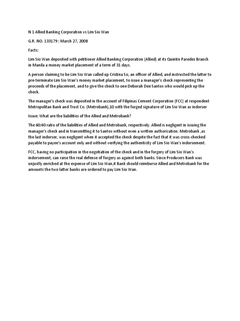 N 1 Allied Banking Corporation Vs Lim Sio Wan | PDF