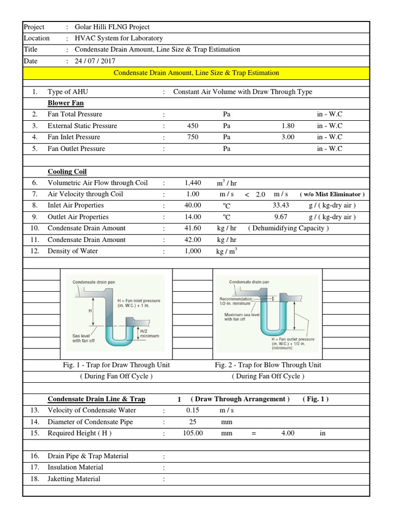 Condensate Drain Calculation - Lab AHU PDF | PDF | Gases | Chemical ...