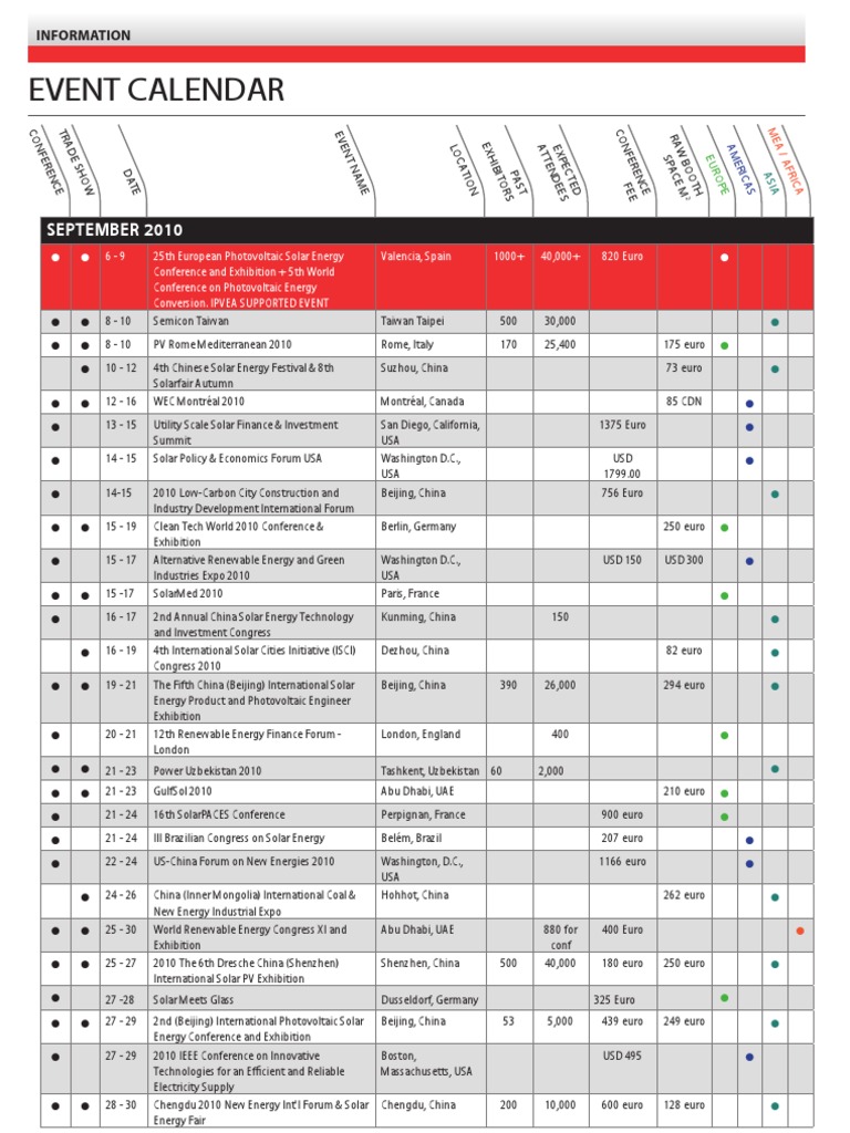 Event Calendar: September 2010 | Download Free PDF | Solar Power ...