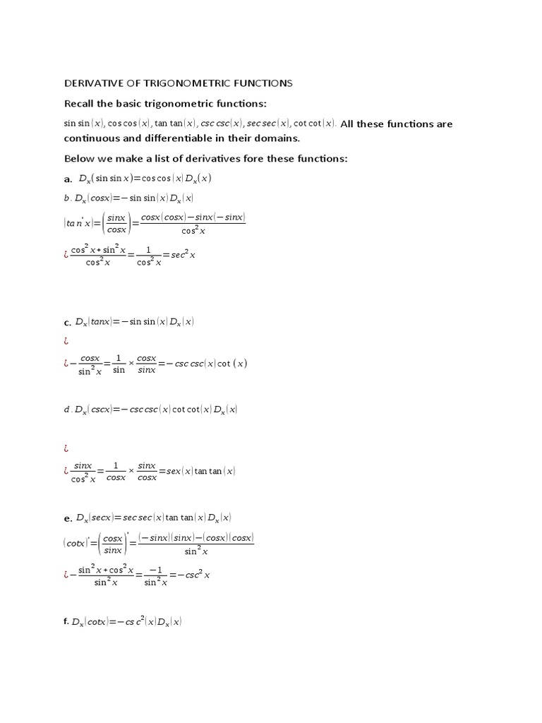 Derivative of Trigonometric Functions | PDF