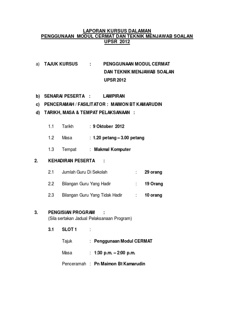 Format Laporan Selepas Kursus PDF | PDF