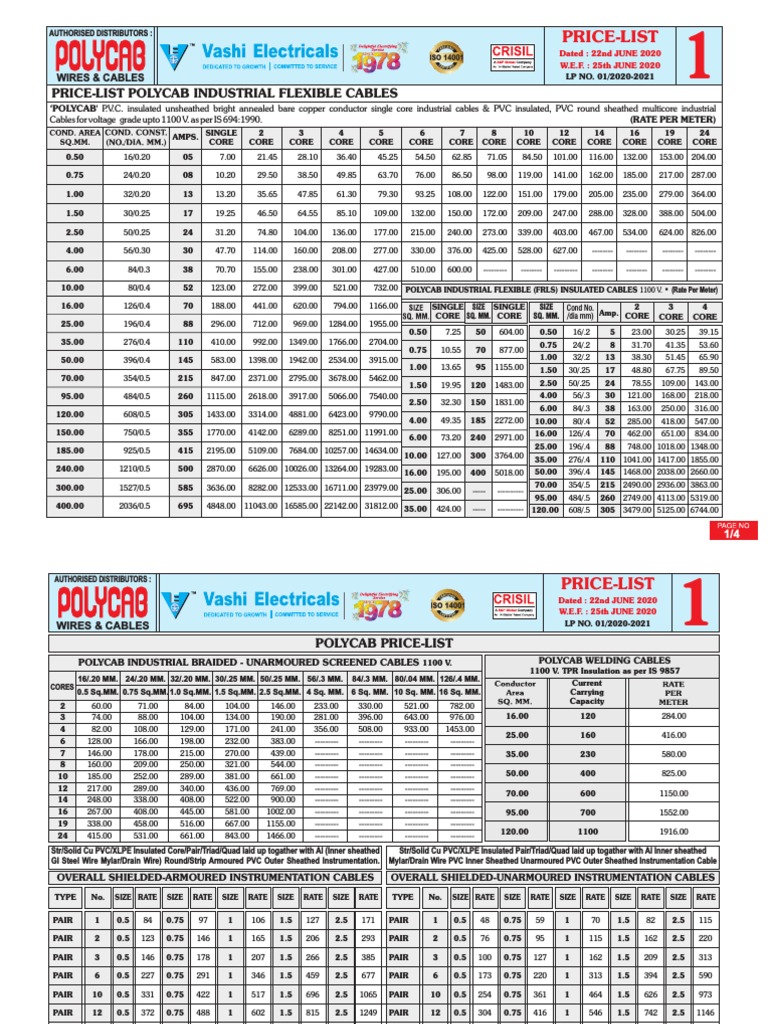 Price-List Polycab Industrial Flexible Cables | PDF | Wire | Electrical ...