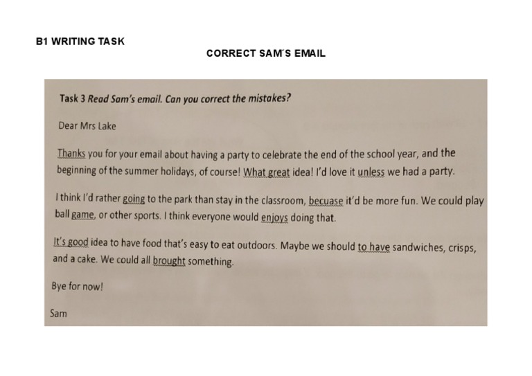 B1 WRITING TASK Correct An Email | PDF