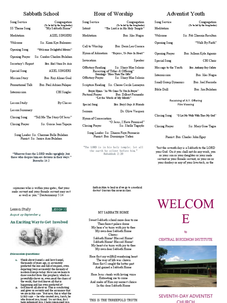 Sabbath School Hour of Worship Adventist Youth: "The Lord Is in His ...