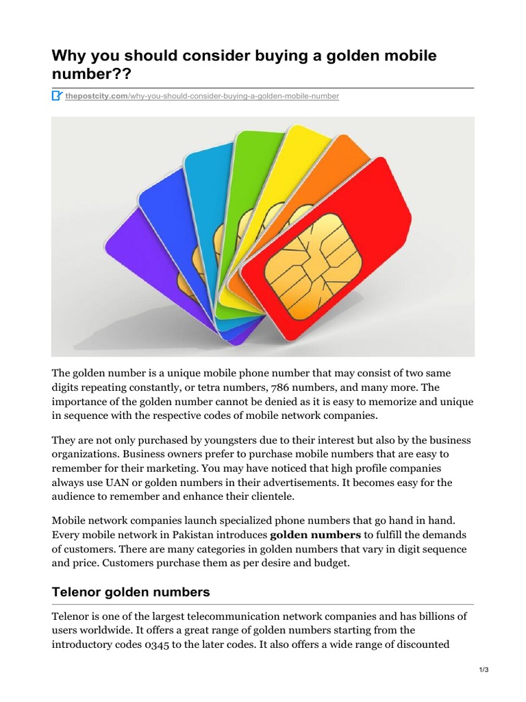 Why You Should Consider Buying A Golden Mobile Number | PDF | Mobile ...