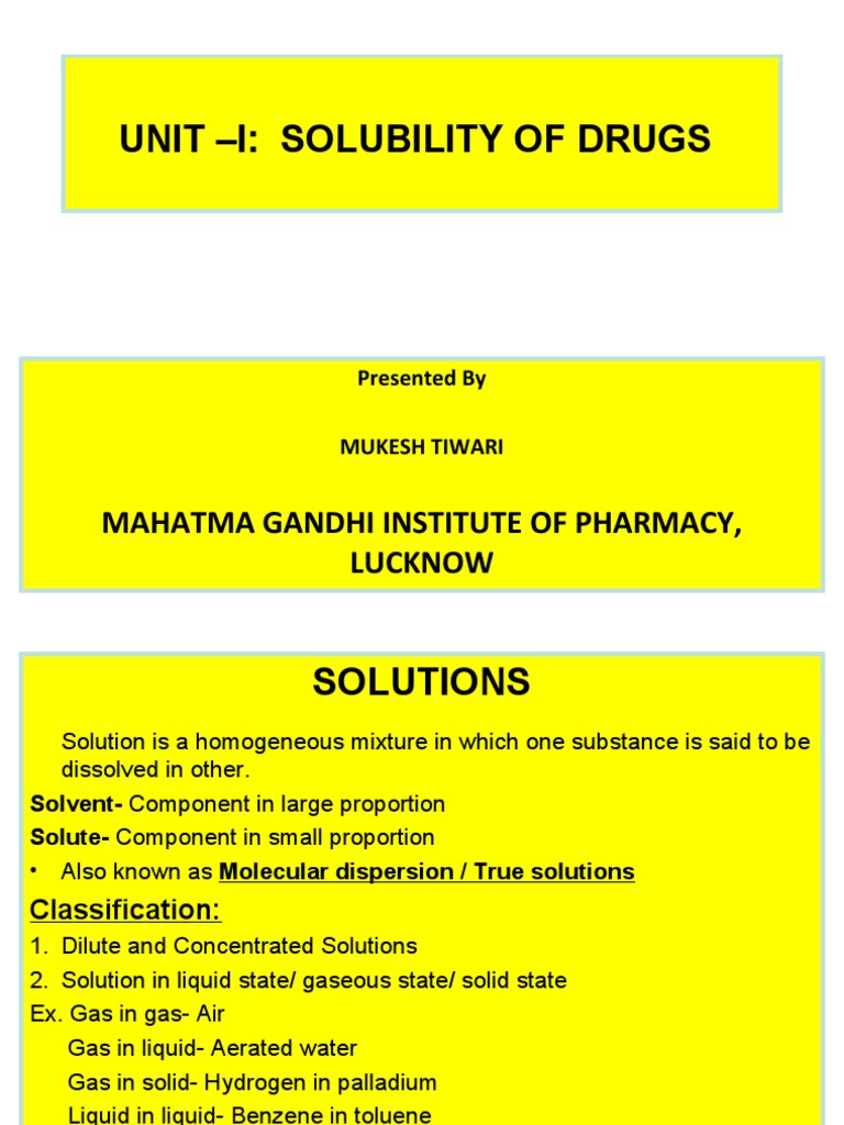 Unit - I: Solubility of Drugs: Mahatma Gandhi Institute of Pharmacy ...