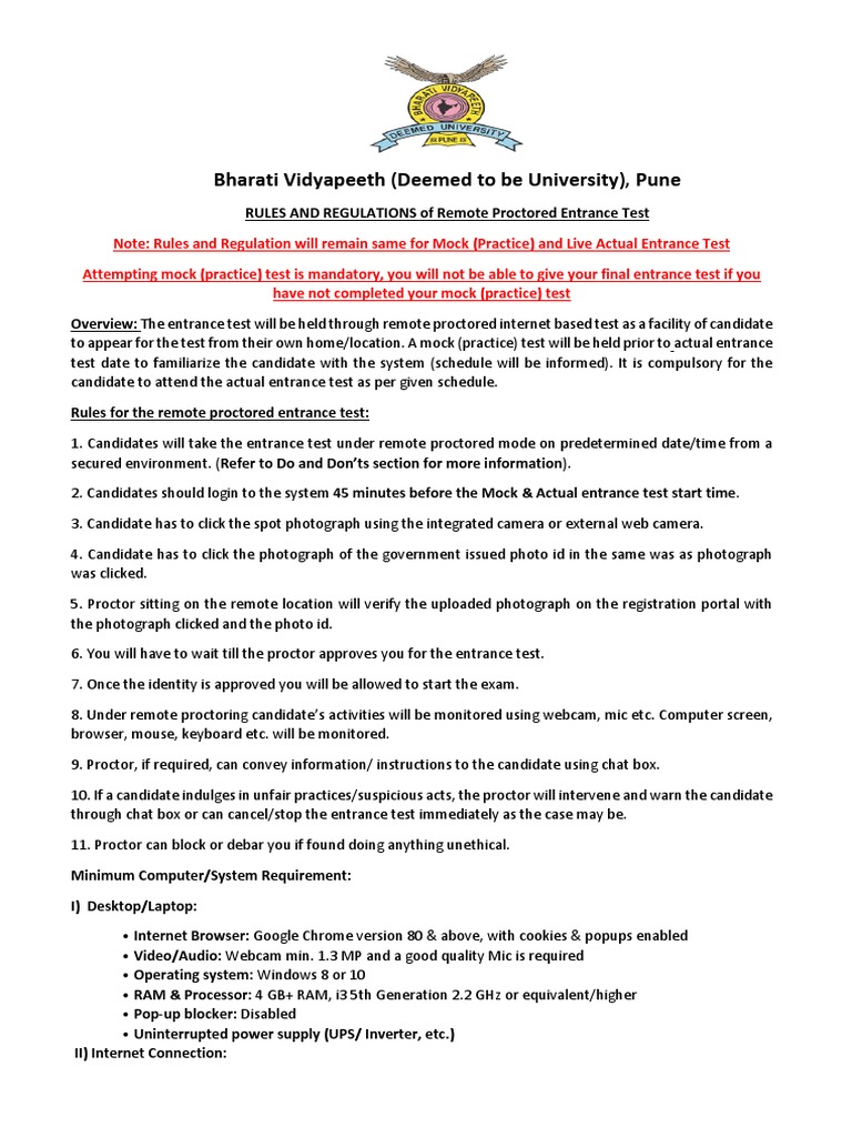 Dos and Donts and Rules For Remote Proctored Entrance Test 080820 2 ...