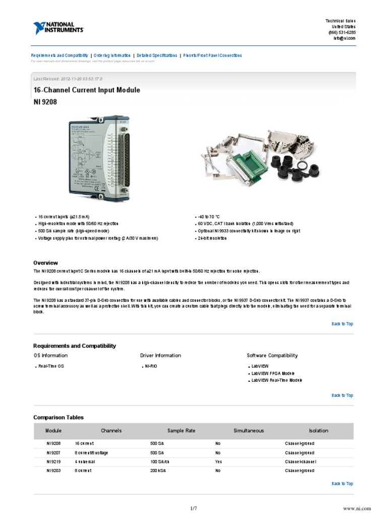 NI 9208 Datasheet-1 | PDF | Electromagnetic Compatibility | Analog To ...