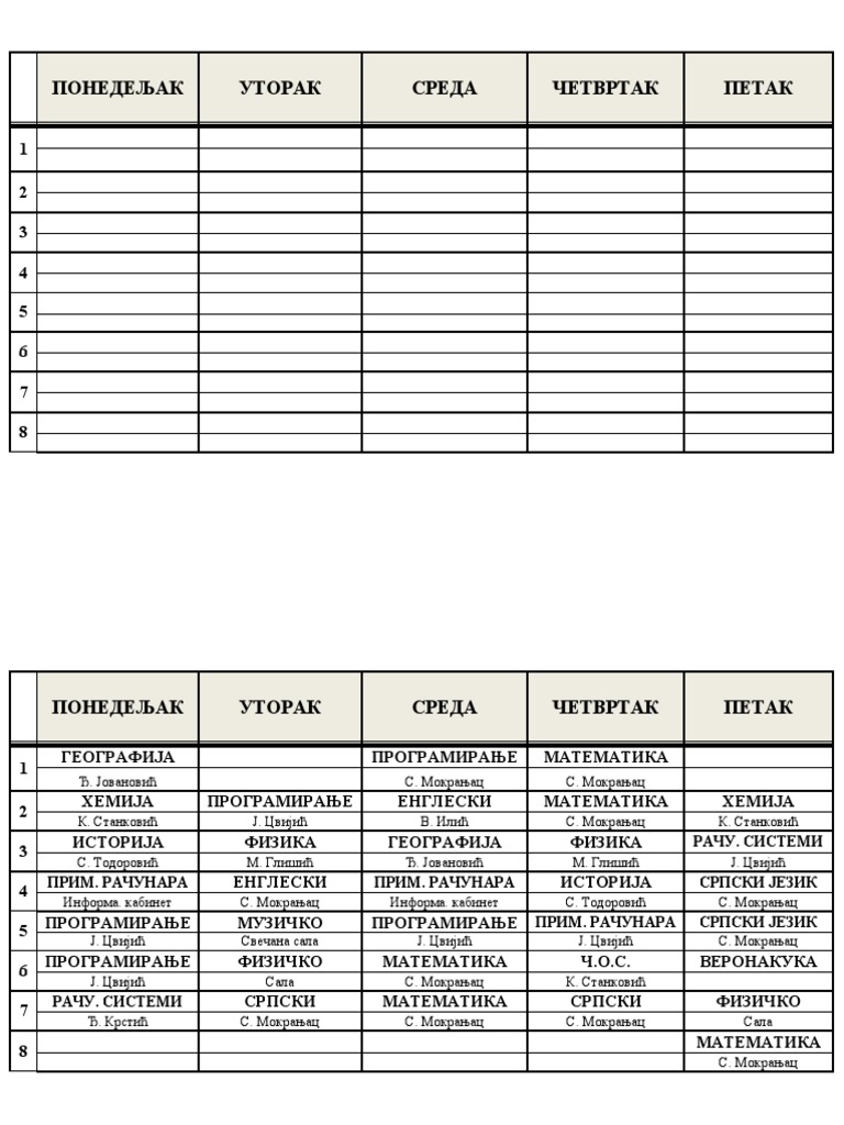 Raspored Casova | PDF