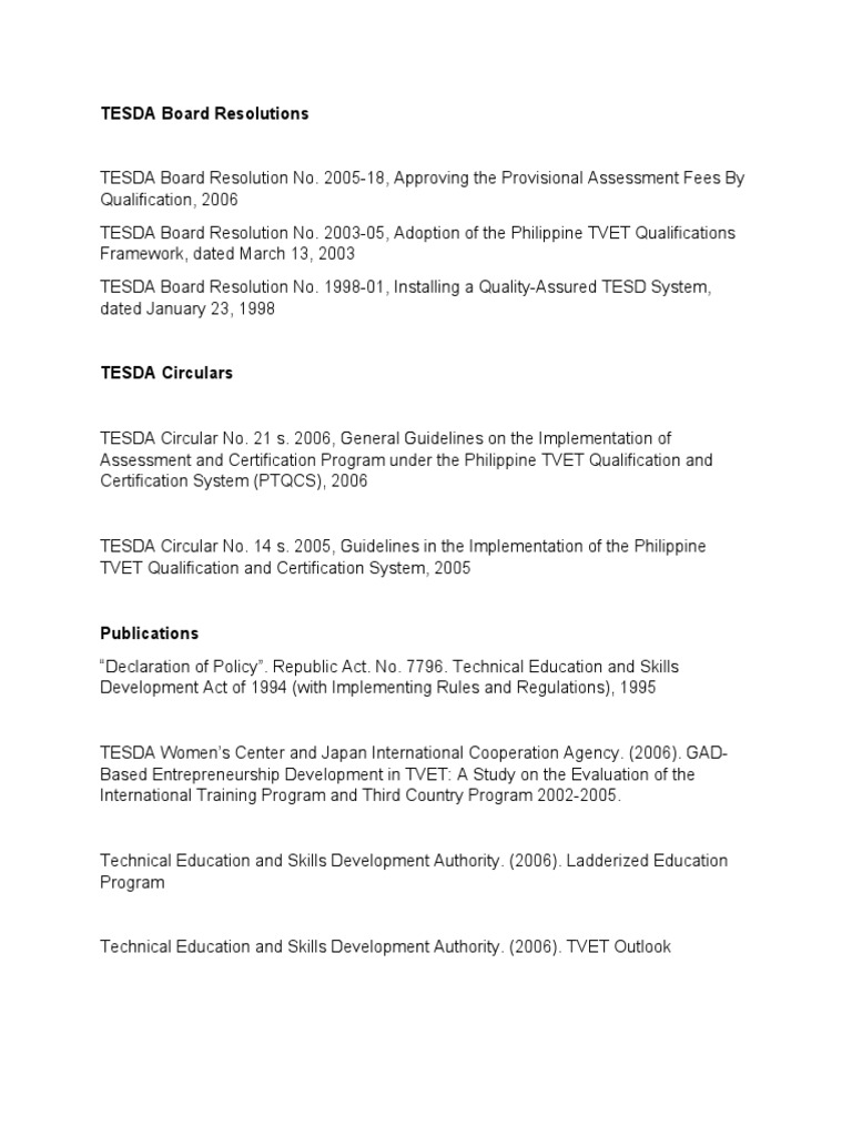 TESDA Board Resolutions | PDF
