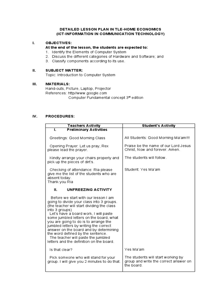Intro to Computer Systems Lesson | PDF | Lesson Plan | Prayer
