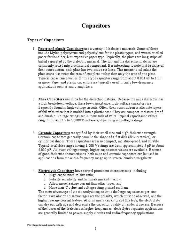 Types and Characteristics of Capacitors | PDF | Capacitor | Electronics