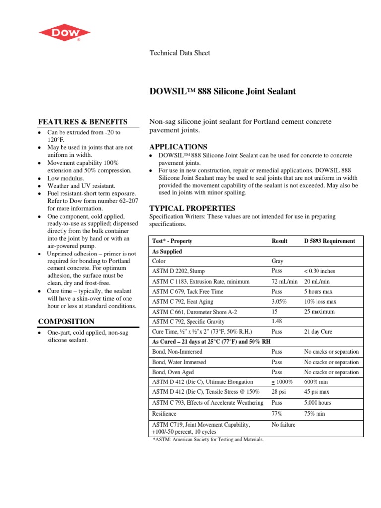 DOWSIL™ 888 Silicone Joint Sealant: Features & Benefits | PDF ...