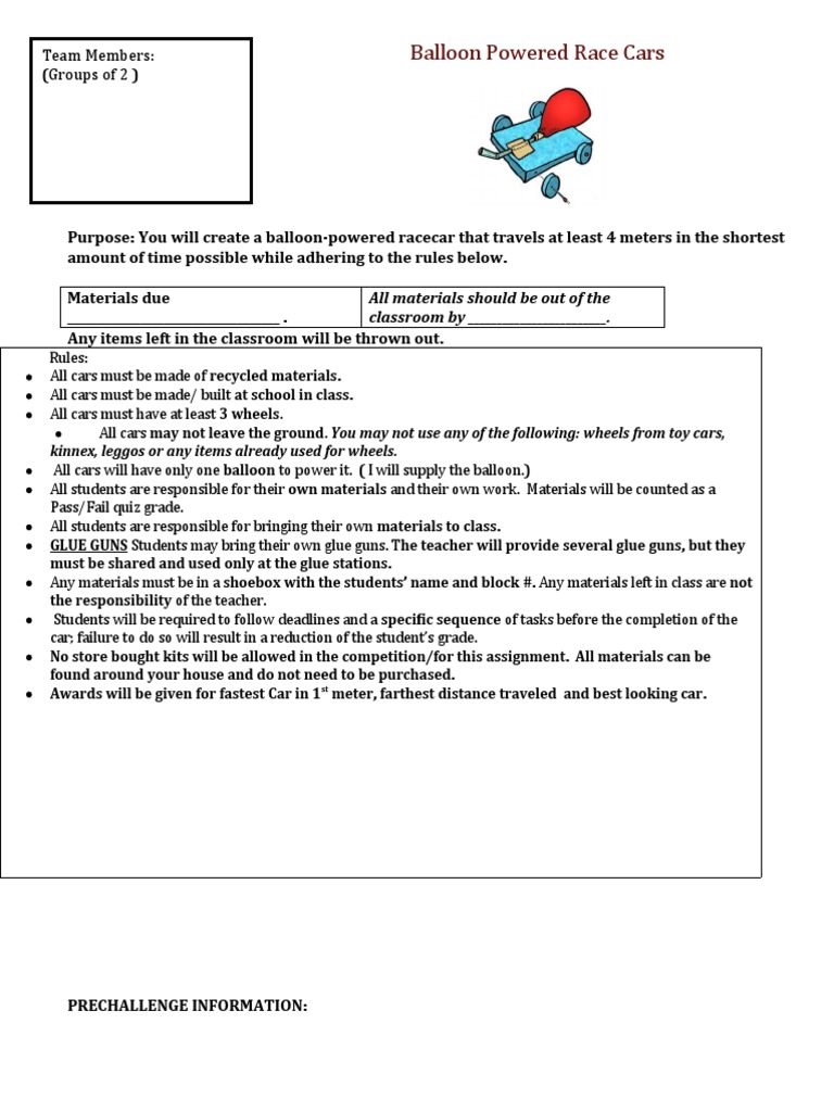 Balloon Powered Race Cars-1 | PDF | Balloon | Newton's Laws Of Motion