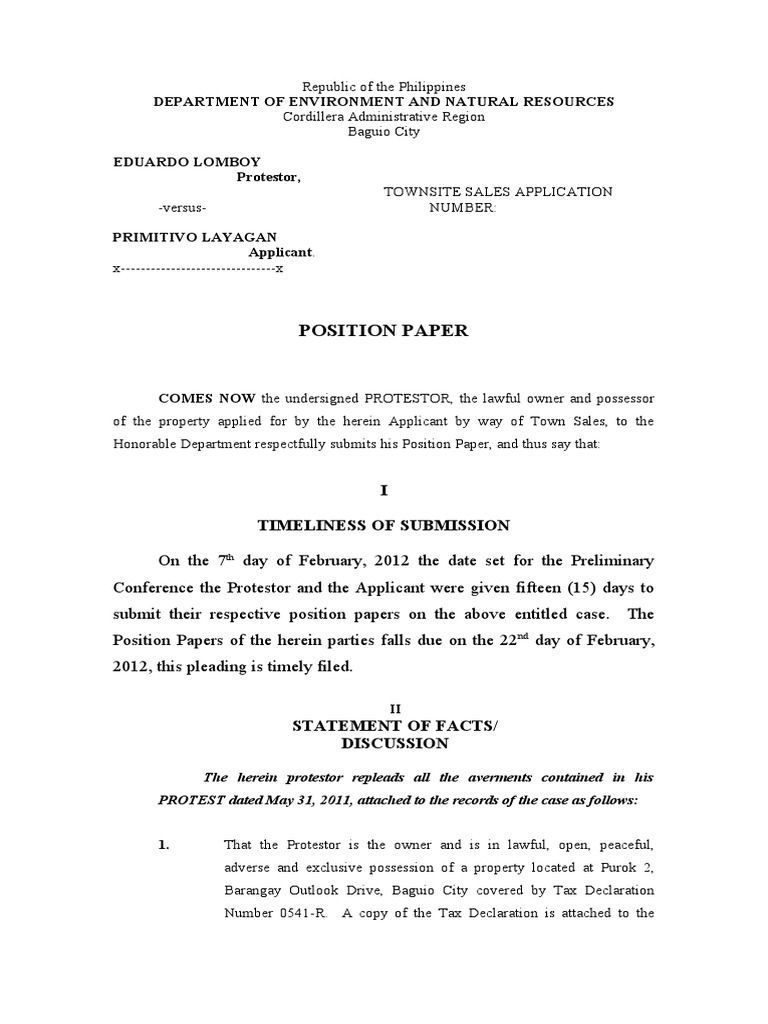 Position Paper-Denr | PDF | Property | Government