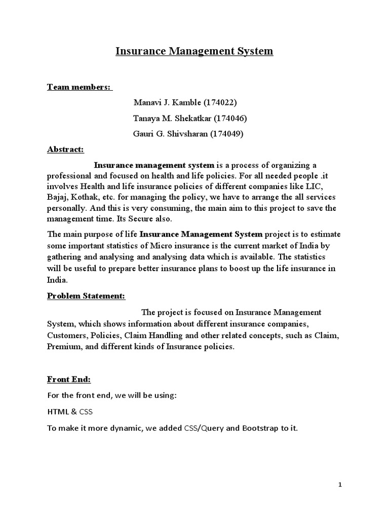 Insurance Management System | PDF | Insurance | Online And Offline
