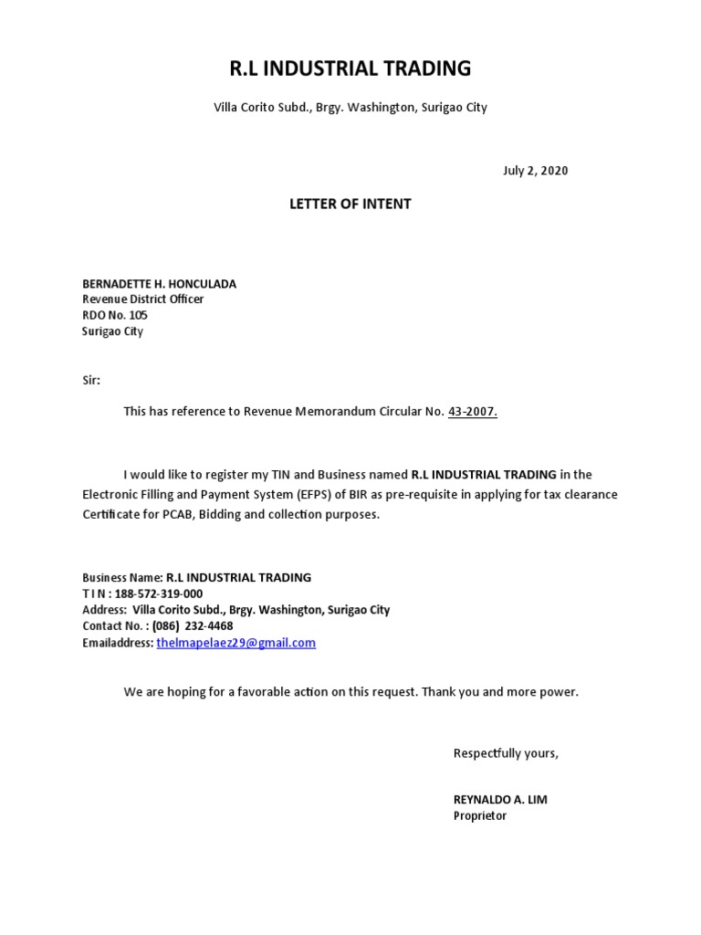 Letter of Intent Bir | PDF | Economies | Money