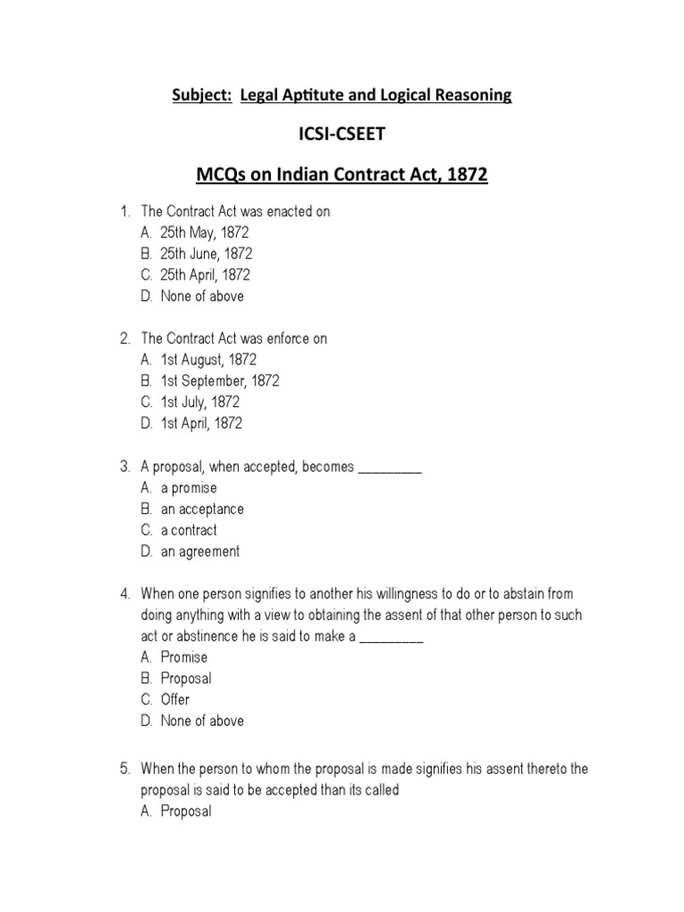 MCQs Test Paper | PDF | Guarantee | Law And Economics