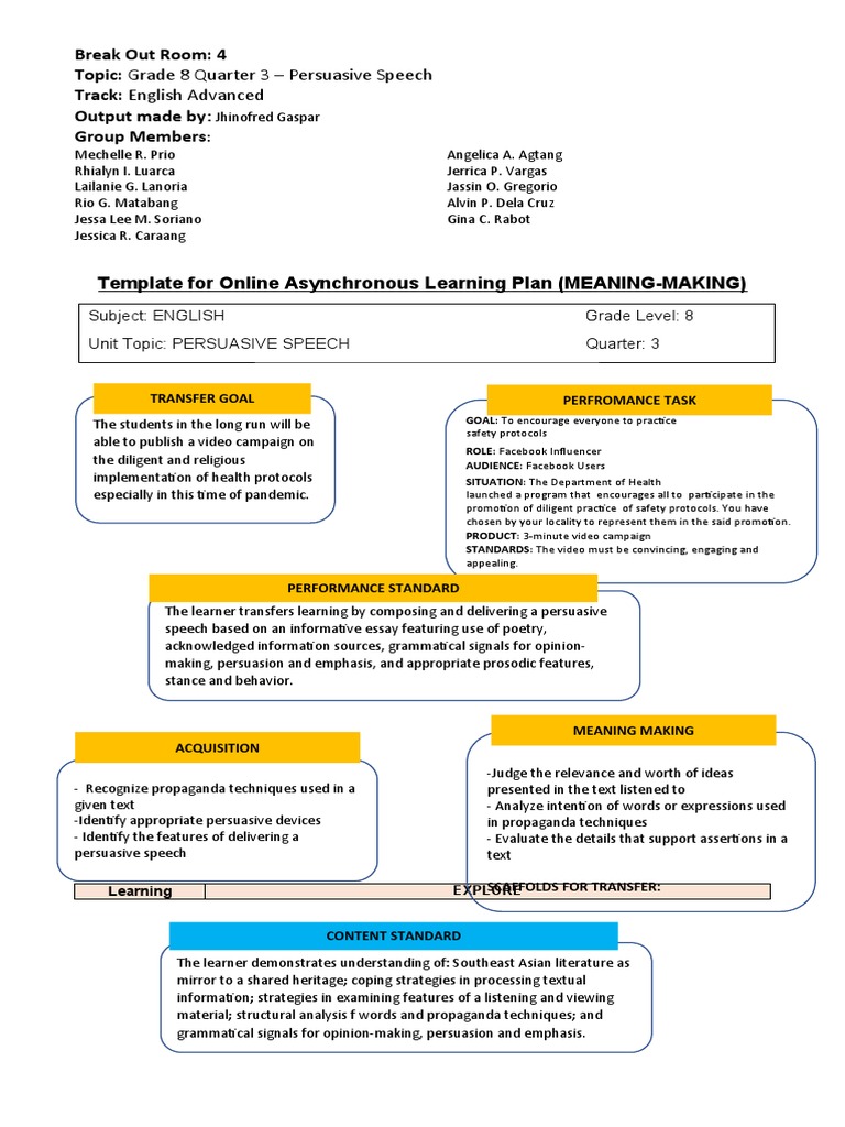 S7.3 - Template For Online Asynchronous Learning Plan - Making Meaning (Repaired) | Download ...