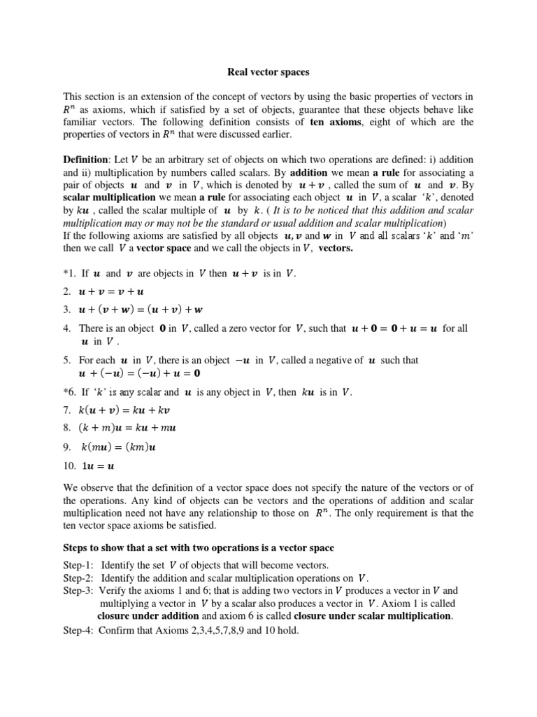 Linear Algebra (Lec - 13) Real Vector Spaces | Download Free PDF ...