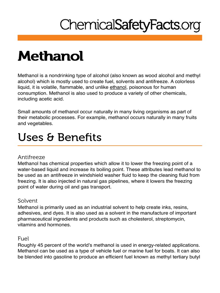 Methanol: Properties, Uses, and Safety | PDF | Methanol | Ethanol