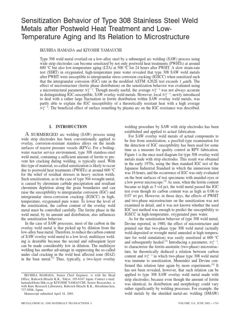 Sensitization in Type 308 Weld Metals | PDF | Welding | Construction