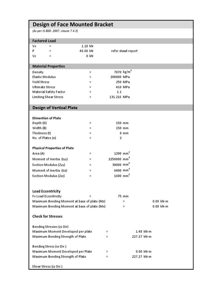 Design of Face Mounted Bracket | PDF | Bending | Strength Of Materials