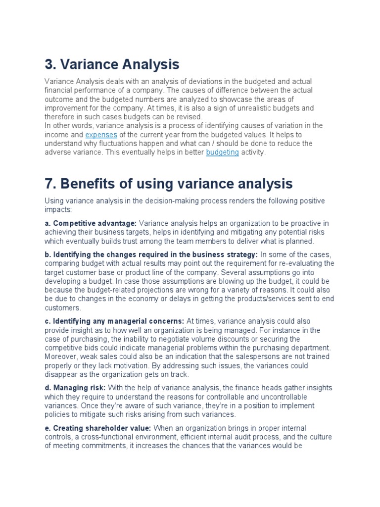Variance Analysis Expenses Budgeting Pdf Variance Analysis Of