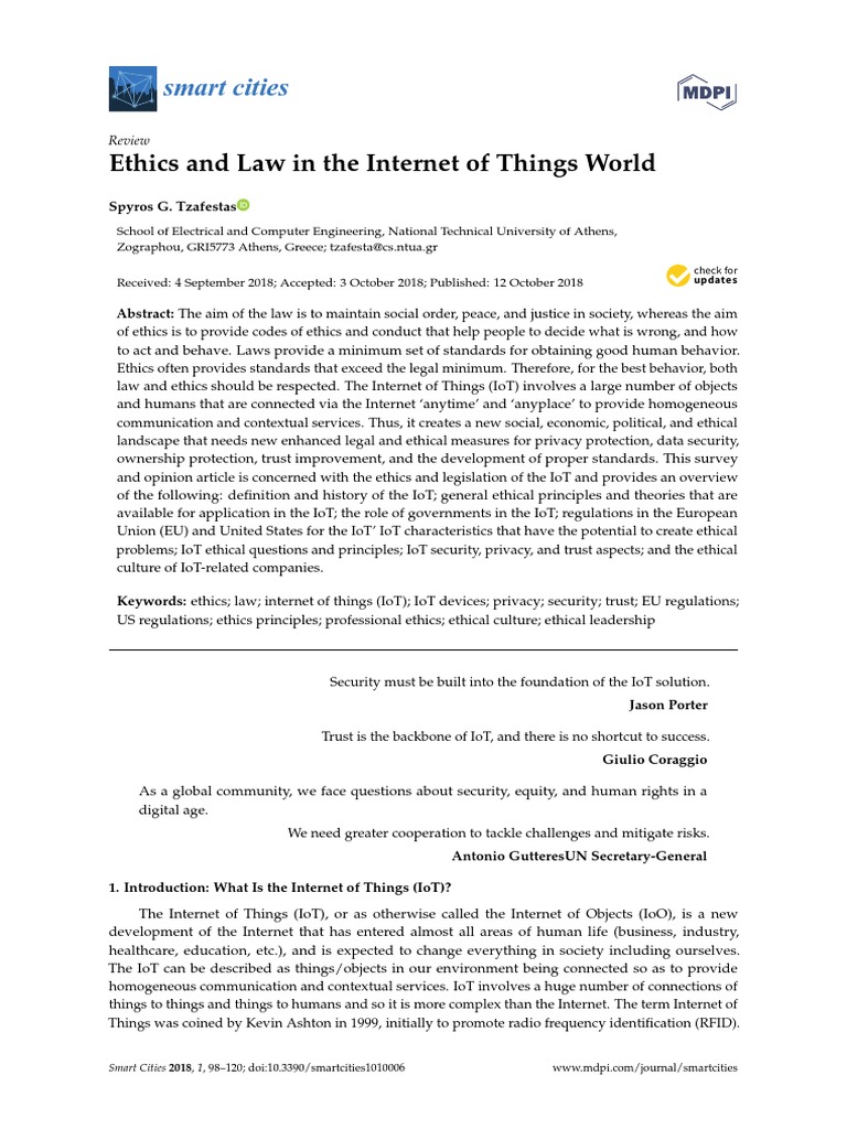 Smart Cities: Ethics and Law in The Internet of Things World | PDF ...