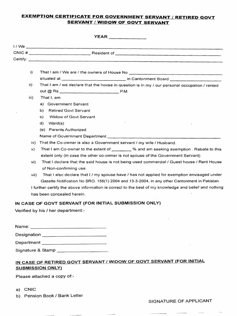 Cantt Board Government Tax Exemption Form | PDF | Public Finance | Taxation